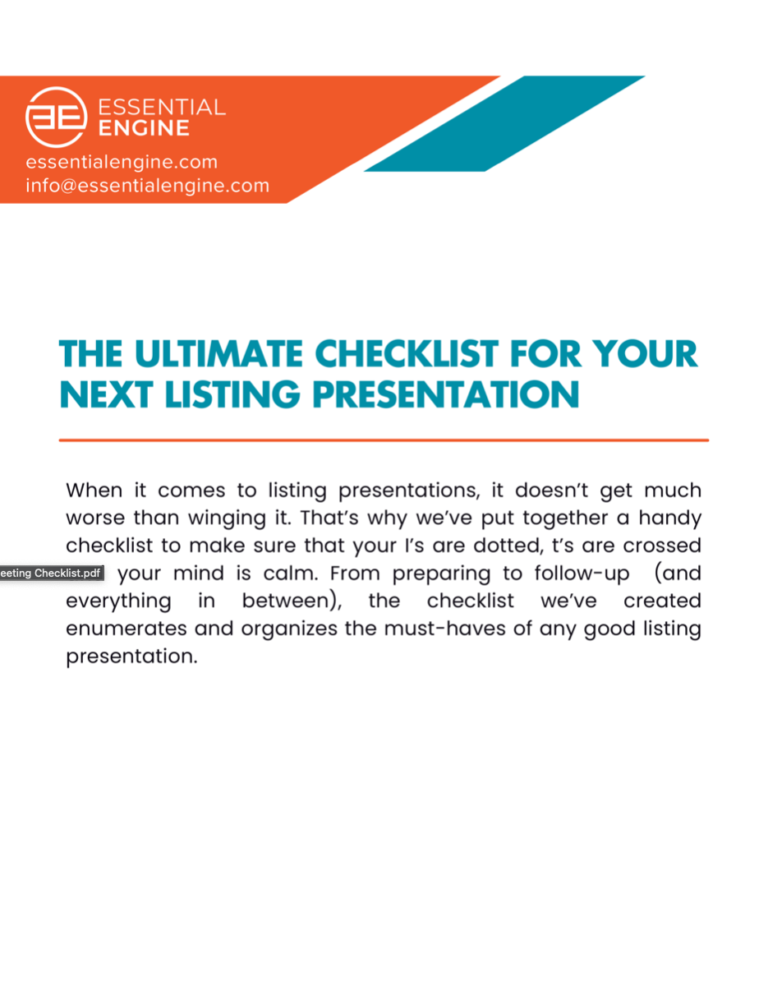 The ultimate listing presentation checklist - Essential Engine